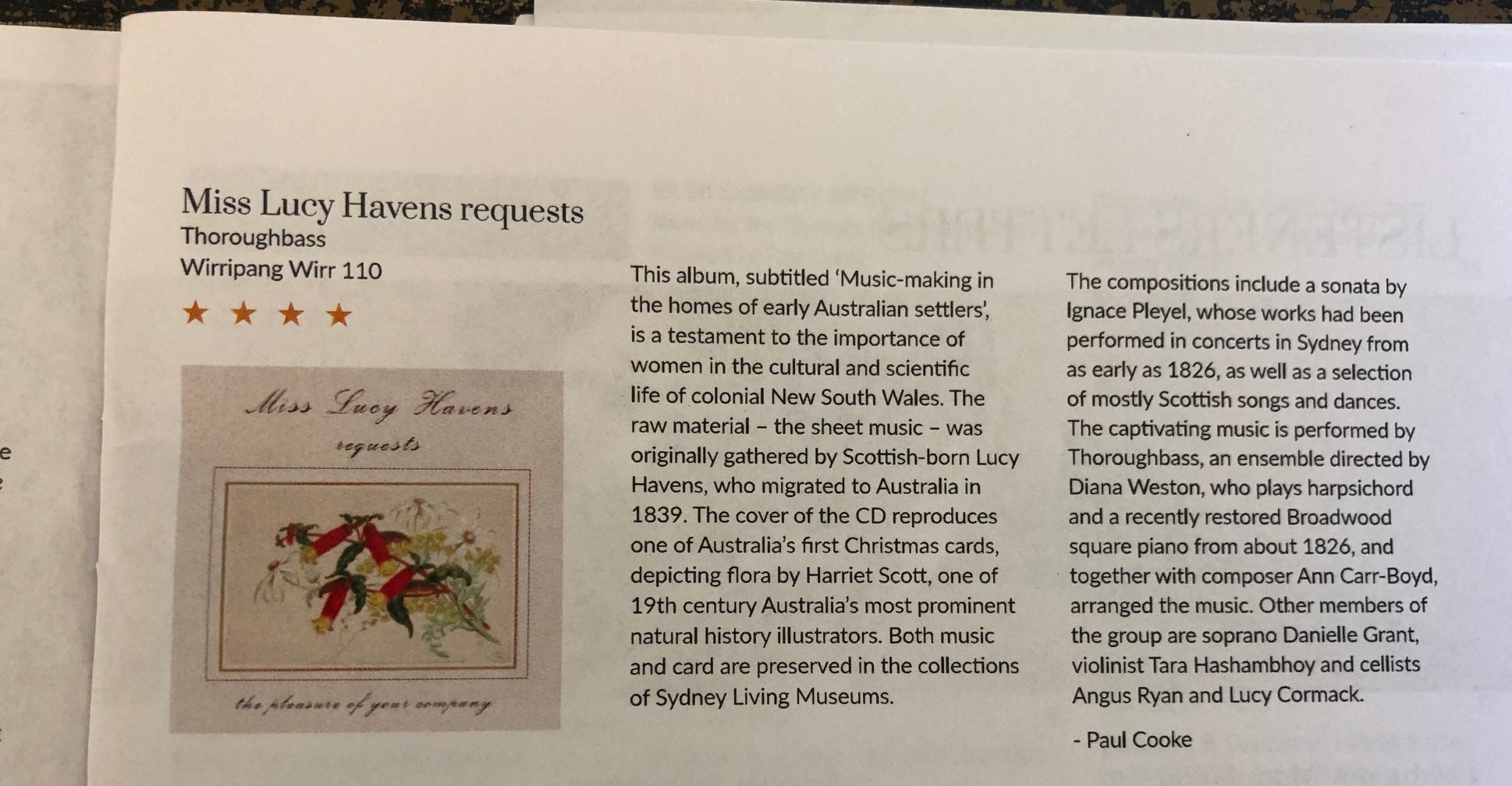 Review – Miss Lucy Havens CD – Thorough Bass